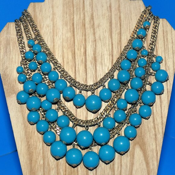 Jewelry | Vintage Blue Beaded Layered Necklace 3 Tier Turquoise Color ...